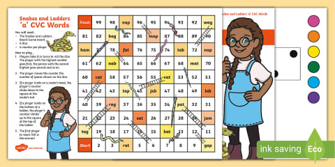 Snakes and Ladders 'e' CVC Words Board Game