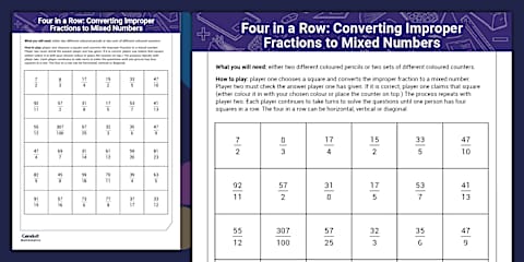 Four in a Row: Converting Mixed Numbers to Improper Fractions