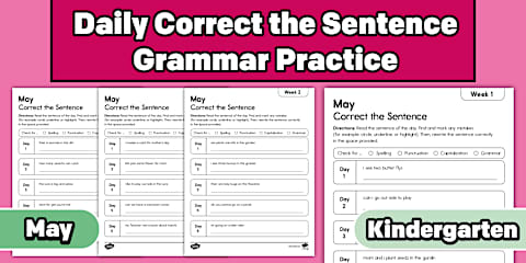 Kindergarten April Daily Correct the Sentence Grammar Practice