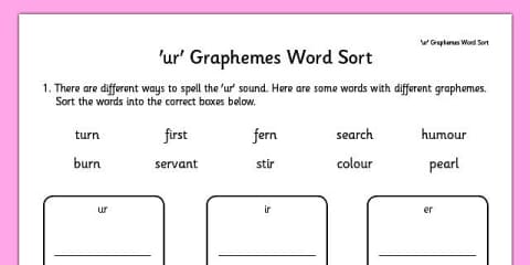 ir, ur, er Sound Sort Activity Sheet