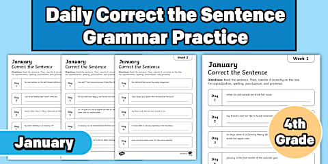 Fourth Grade March Daily Correct the Sentence Grammar Practice