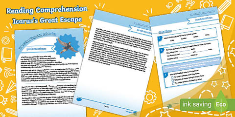 Fourth Grade Daedalus and Icarus Reading Comprehension Worksheet