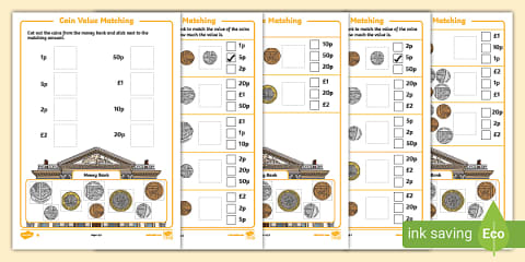 Coin Recognition Matching Worksheets - EYFS, Early Years, KS1, Key ...