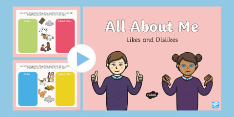 All About Me 'I like' and 'I don't like' Sorting Activity