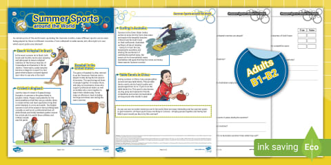 ESL National Sports Around the World: Adults Reading Comprehension [B1-B2]