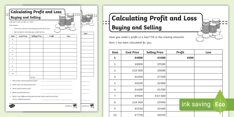 Profit and Loss Problem Solving Challenge Cards