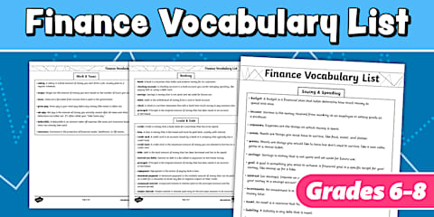 Personal Finance Matching Worksheet for 6th-8th Grade