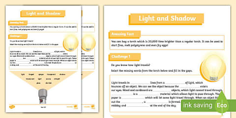 Light and Shadow Worksheet