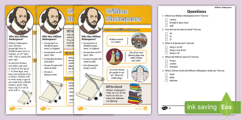 KS2 William Shakespeare Cut and Stick Sequencing Activity