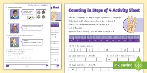 Counting in 4s Cut and Stick Maths Worksheet