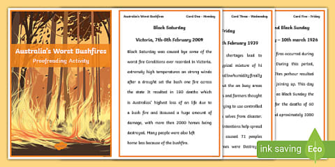 Bushfire Story Reading Comprehension Activities
