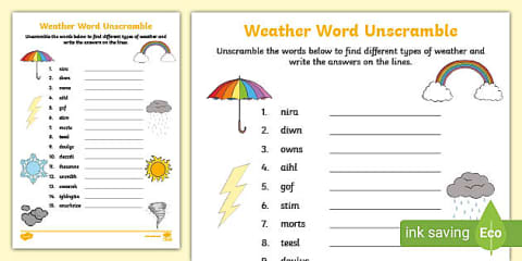 Under the Sea Word Unscramble Worksheet