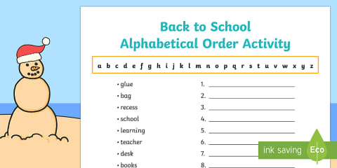 Back to School Alphabetical Order Worksheet