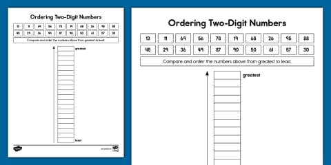 Animal-Themed Place Value Ordering 2-Digit Numbers Activity Sheet