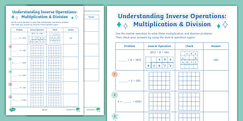 Year 5 to 6 Inverse Operations Multiplication & Division Worksheet Pack