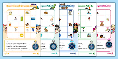 Seaside Compass Points Activity - Geography - KS1 - Twinkl