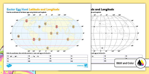 Longitude and Latitude Coordinates Map for 3rd-5th Grade