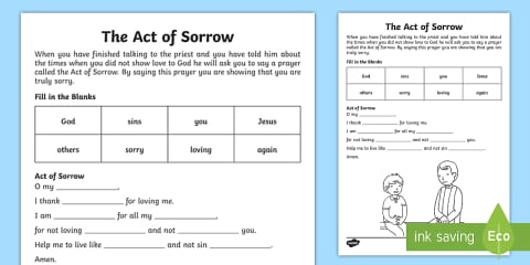 Act of Sorrow Sacrament of Penance Prayer Bookmark