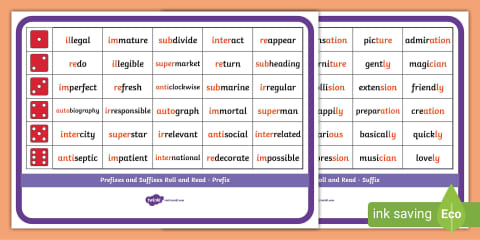 Suffixes and Prefixes Interactive Visual Aid Template