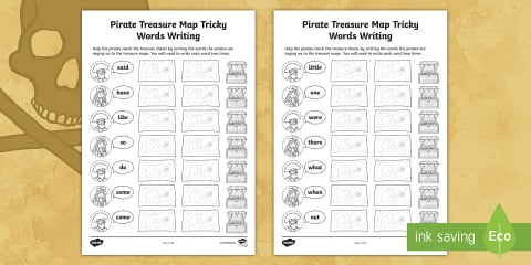 Pirate Treasure Phase 3 Tricky Words Writing Worksheets