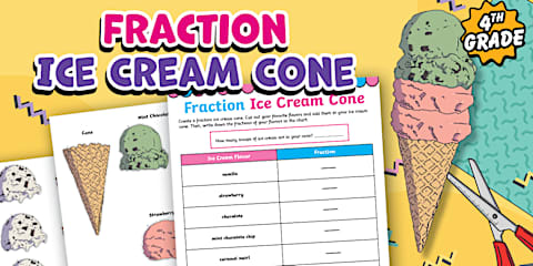 Decomposing Fractions: Ice Cream Cone Worksheet for 3rd-5th Grade