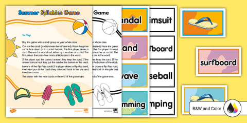 Kindergarten Beach Syllables Clip Cards