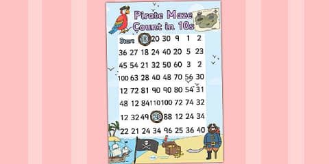 Pirate Themed Counting in 5s Maze Worksheet