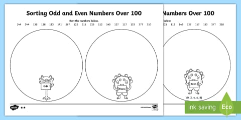 Sorting Odd and Even Numbers within 100 Worksheet