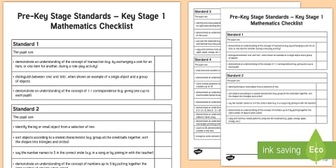 KS1 Maths Teacher Assessment Framework (TAF) Exemplification Checklist