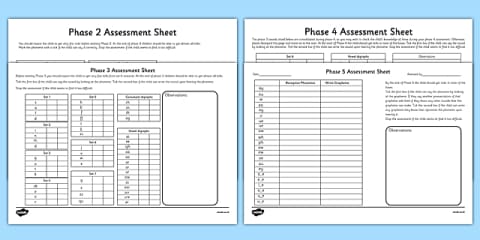 Phase 1 to 5 Phonics Letters and Sounds Assessment Sheet Pack