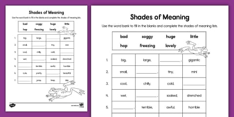 Second Grade Shades of Meaning Vocabulary Worksheet