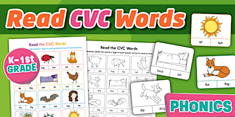 CVC Words Middle Vowel Sounds Worksheet for K-1st Grade