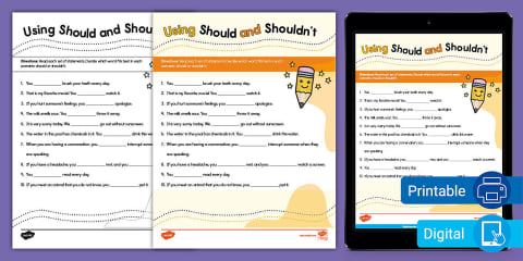 ESL Should or Shouldn't Worksheet [Kids, A2]
