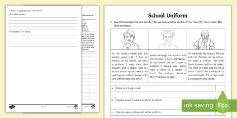 My School Uniform Activity Sheet