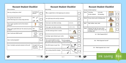 Recount Writing Student Checklist