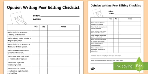 Self-Editing and Peer-Editing Writing Checklist for 3rd-5th Grade
