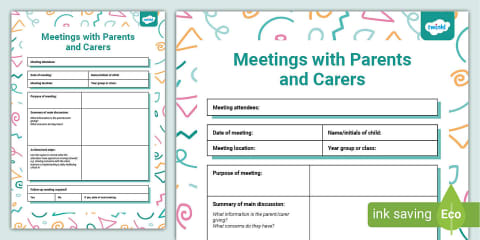 EYFS Consultation and Parents' Evening Child Notes Form