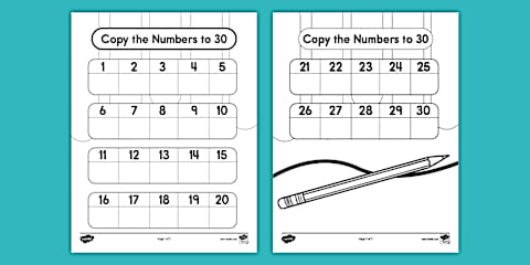 Kindergarten Missing Numbers to 30 Ordering Worksheet