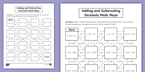 Sixth Grade Adding Decimals Hexagon Math Maze