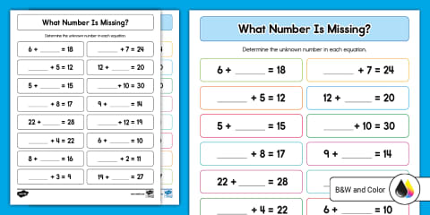 One-Digit Missing Addend Addition for 1st-2nd Grade