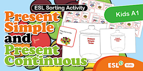 ESL Present Simple vs Present Continuous Cards [Kids, A1]