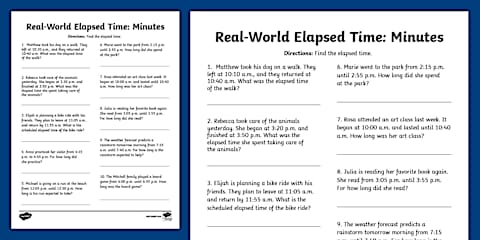 Third Grade Elapsed Time Matching Worksheet