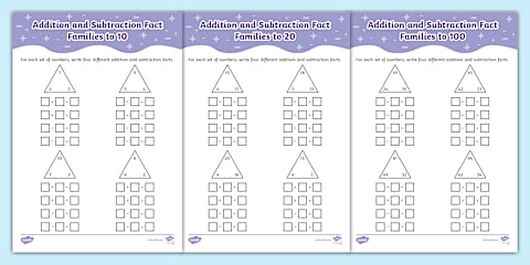 Addition and Subtraction Fact Family Part Whole Model Worksheet