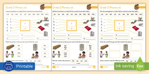 Grade 1 Phonics: -at Differentiated Worksheets