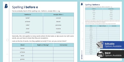 'I' before 'E' Activity Sheet