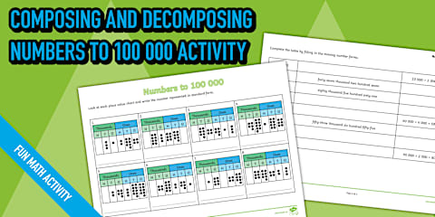 Third Grade Composing and Decomposing Numbers to 100, 000 Worksheet