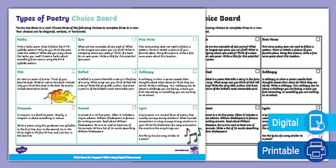 Third Grade Types of Poetry Reading Comprehension Worksheet
