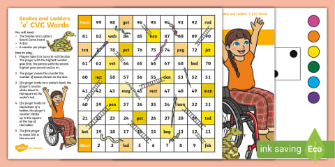 Snakes and Ladders 'a' CVC Words Board Game