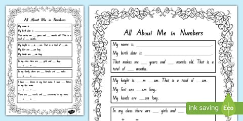 Year 4 My Life in Numbers Worksheet