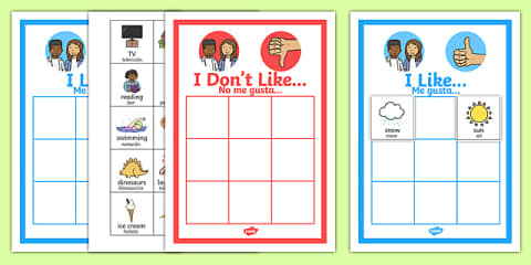 All About Me 'I like' and 'I don't like' Sorting Activity